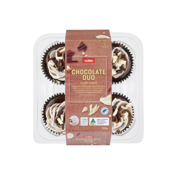 Buy Coles Choc Duo Cupcakes 4 Pack 288g | Coles