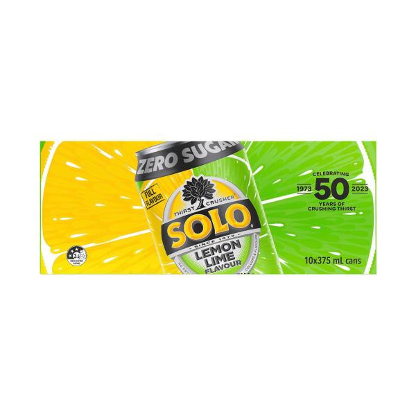 Buy SOLO LEMON LIME ZERO SUGAR SOFT DRINK 10X375ML | Coles
