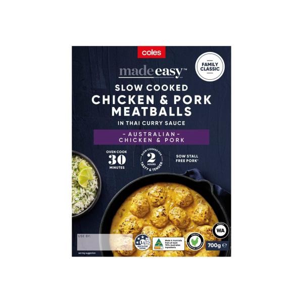 Buy Coles Made Easy Family Classics Chicken & Pork Thai Curry Meatballs ...