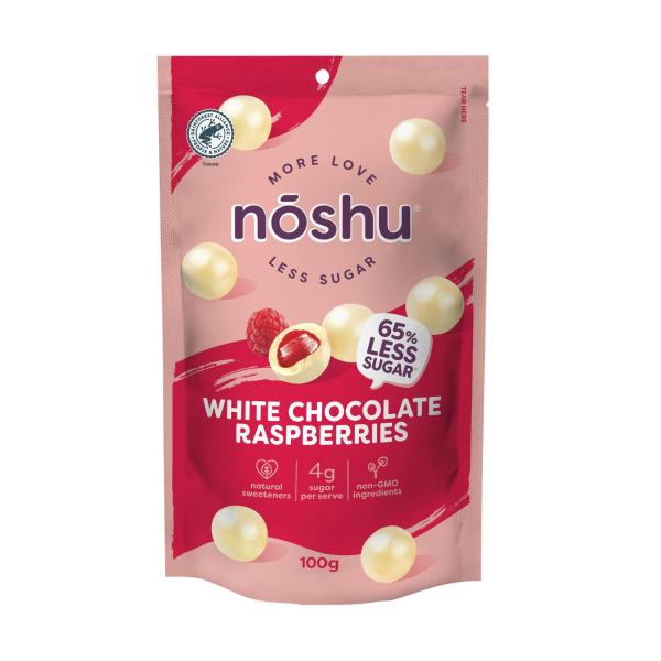 Buy Noshu Less Sugar Bites:white Chocolate Raspberry 100g | Coles