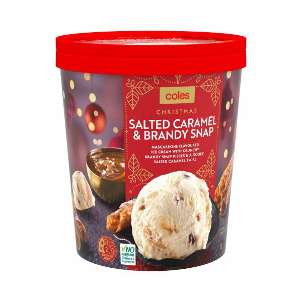 Buy Coles Christmas Salted Caramel & Brandy Snap Ice Cream 1L | Coles