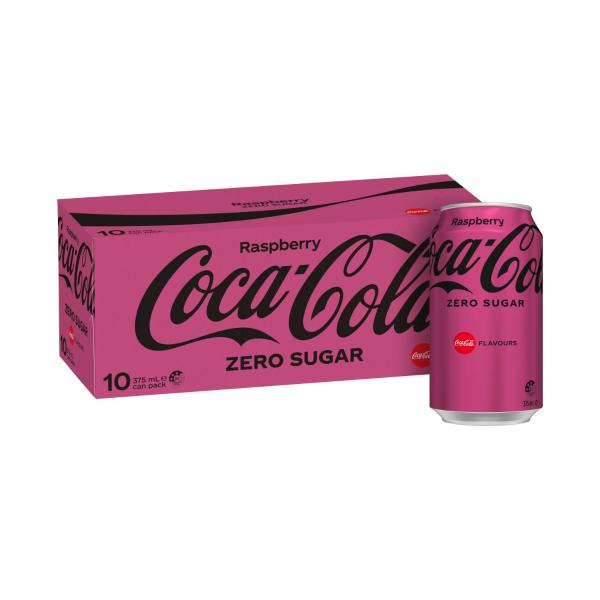 Buy Coca-Cola Raspberry Zero Sugar Soft Drink Can 10x375ml 10 pack | Coles