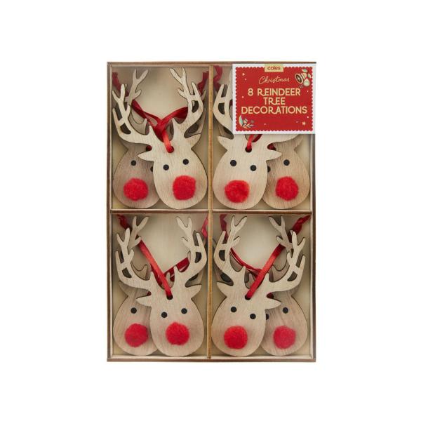 Buy REINDEER TREE DECORATIONS 8 PACK | Coles
