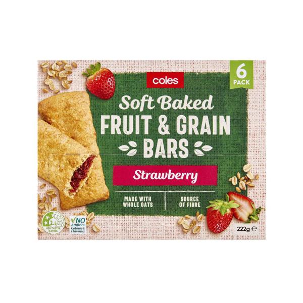 Buy Coles Grain Fruit Filled Bars Strawberry 6 Pack 222g | Coles