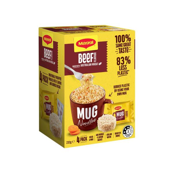 Buy Maggi 2-minute Mug Instant Noodles Beef 4 Pack 232g | Coles