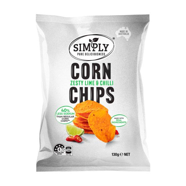 Buy Simply Regular Corn Chips Zesty Lime Chilli 130g | Coles