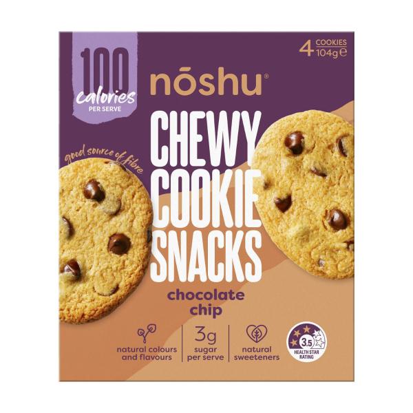 Buy Noshu 100 Calorie Chewy Cookie Snacks Choc Chip 104g | Coles