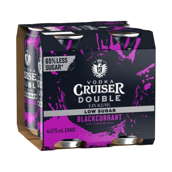 Buy Vodka Cruiser Double Low Sugar Blackcurrant Can 375ml 4 Pack | Coles