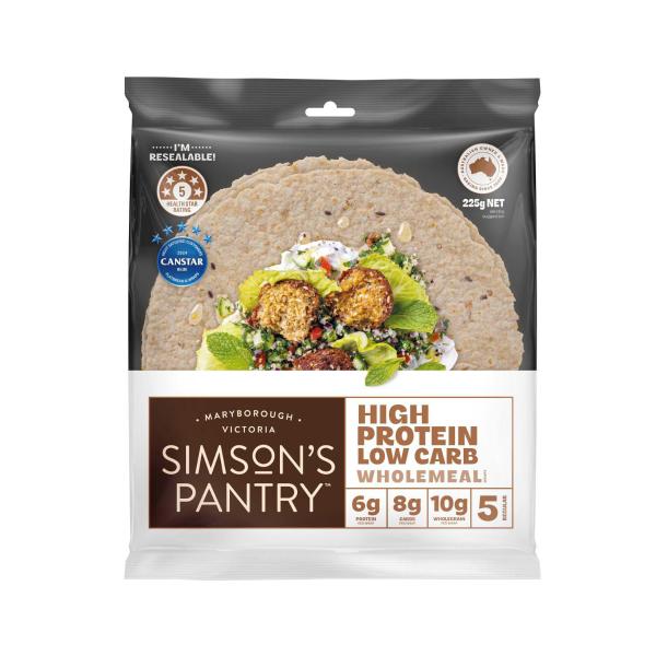 Buy Simsons Pantry High Protein Low Carb Wholemeal Wrap 5 Pack 210g | Coles
