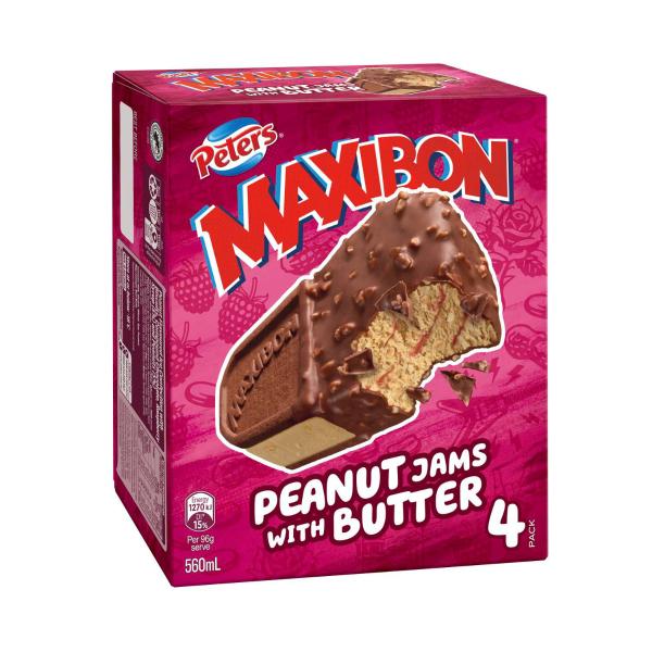 Buy Peters Maxibon Peanut Jams With Butter Ice Cream 4 Pack 560mL | Coles