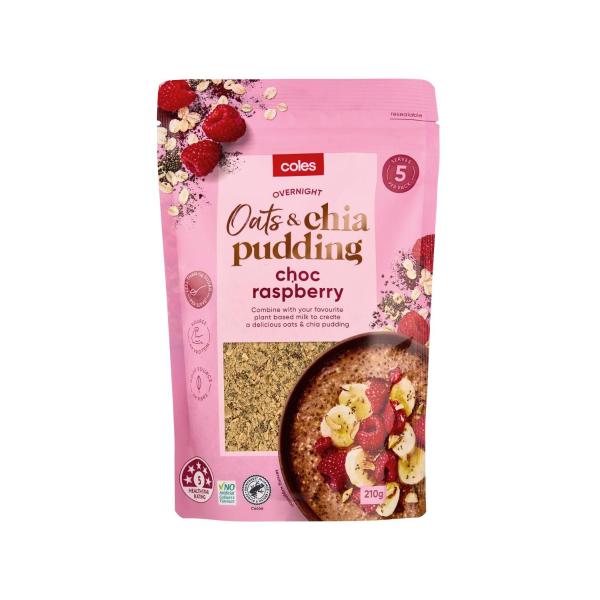 Buy Coles Overnight Oats & Chia Pudding Choc Raspberry 210g | Coles