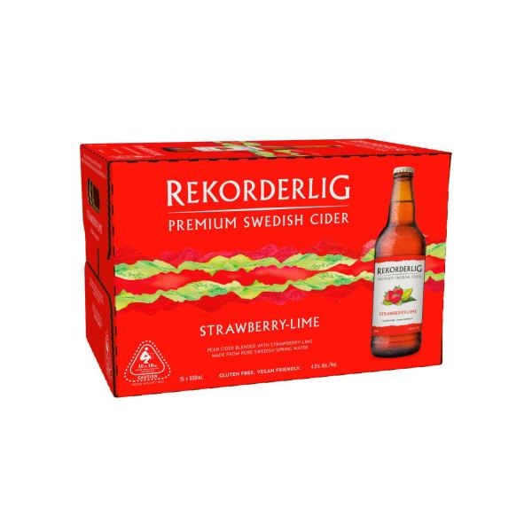 Buy Rekorderlig Strawberry & Lime Cider Bottle 500ml 15 Pack | Coles