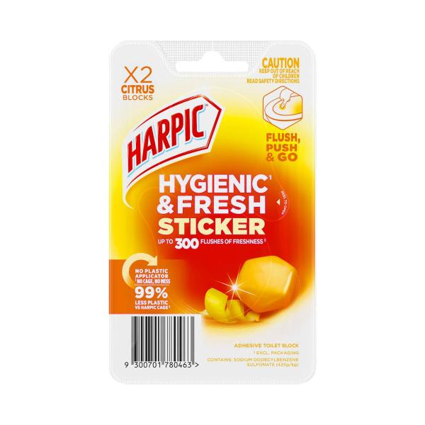 Buy Harpic Hygenic & Fresh Sticker Adhesive Toilet Block Citrus 2 pack ...