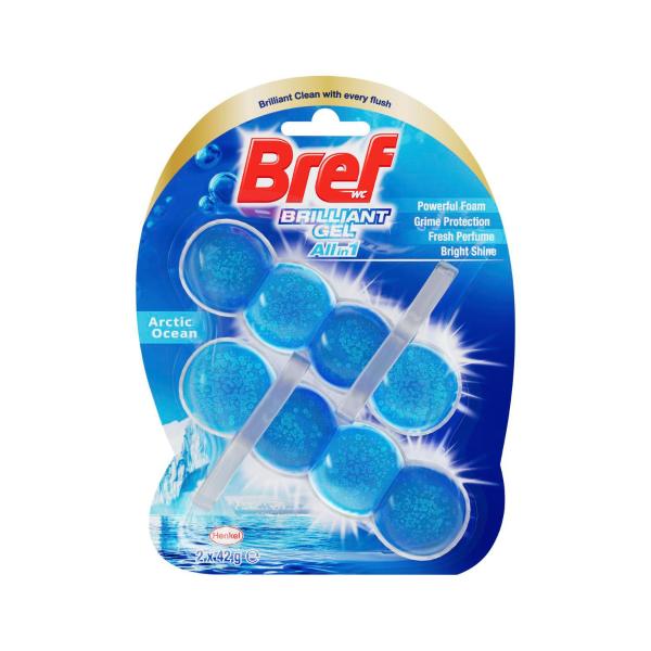 Buy Bref Brilliant Gel Toilet Cleaner Rim Block Arctic Ocean 2x42g 84g ...