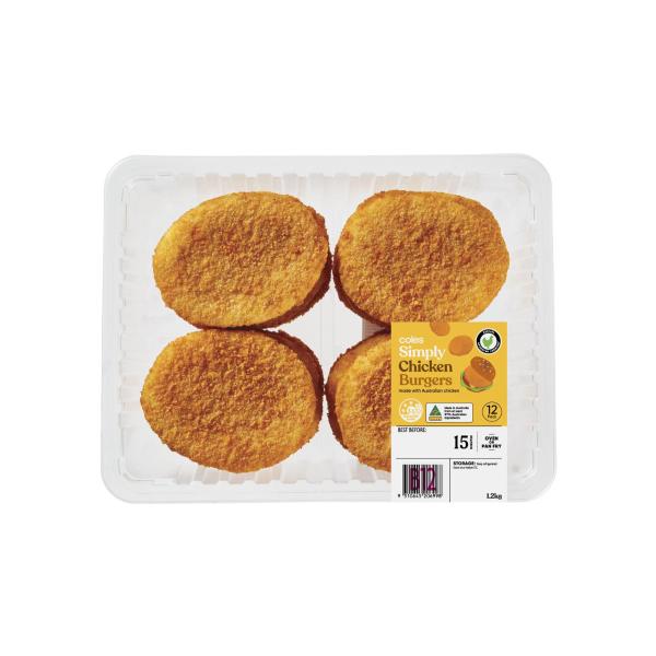 Buy Coles Simply Chicken Burgers Plain 1.2Kg | Coles