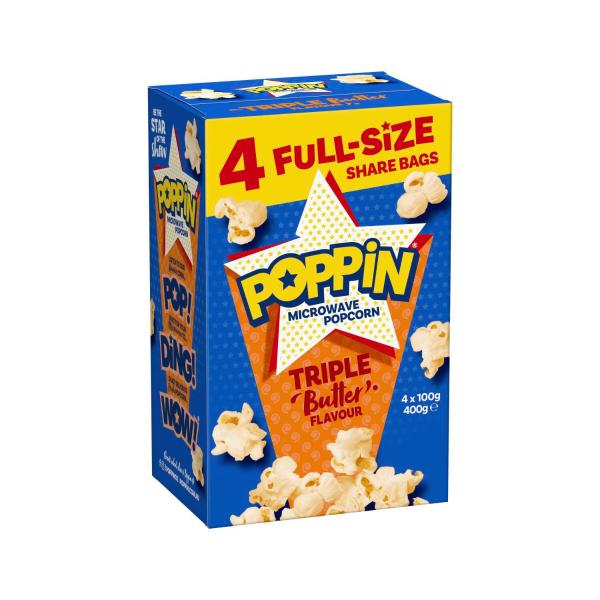 Buy Poppin Triple Butter Microwave Popcorn 400g | Coles