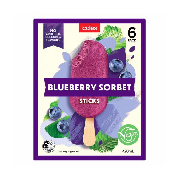 Buy Coles Blueberry Sorbet Sticks 420mL | Coles