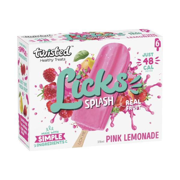 Buy Twisted Healthy Treats Licks Splash Pink Lemonade Ice Blocks 6 Pack ...
