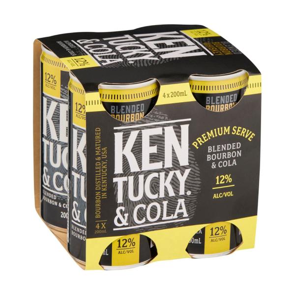 Buy Kentucky Bourbon & Cola 12% Can 200ml 4 Pack | Coles