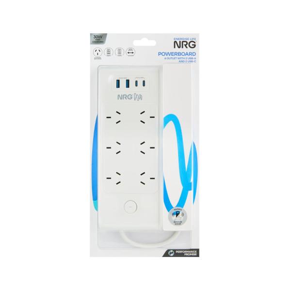 Buy NRG Powerboard 6 Outlet With 2 Usb-a And 2 Usb-c 1 Each | Coles