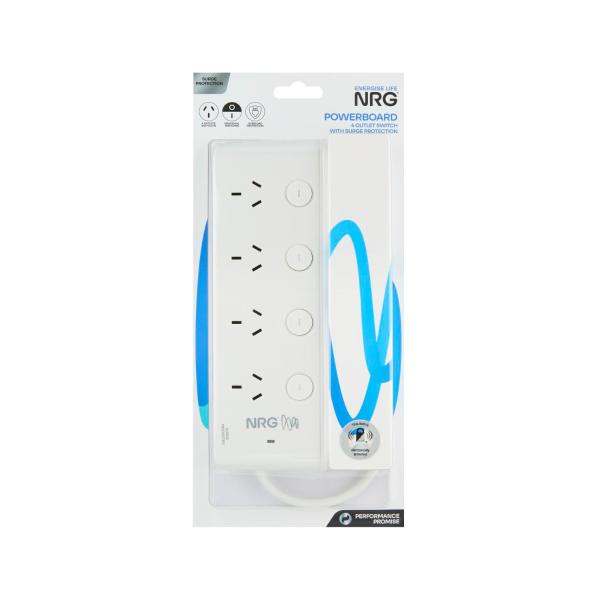 Buy NRG Powerboard 4 Outlet Switch With Surge Protection 1 Each | Coles
