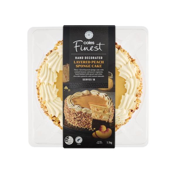 Buy Coles Finest Hand Decorated Layered Peach Sponge Cake 1100g | Coles