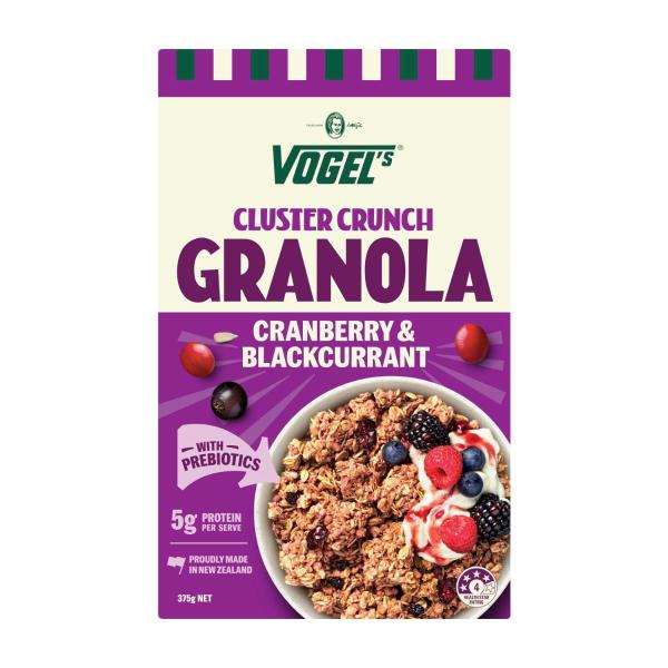 Buy Vogel's Cluster Crunch Prebiotic Granola Cranberry & Blackcurrant ...
