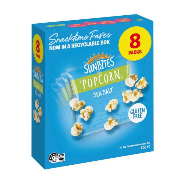 Buy Sunbites Popcorn Kids Lunchbox Multipack Sea Salt 8 Pack 80g | Coles