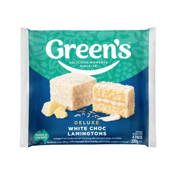 Buy Greens Deluxe White Chocolate Lamingtons 4 Pack | Coles