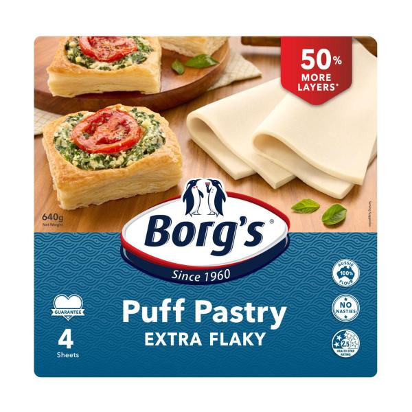Buy Borg's Frozen Extra Flaky Puff Pastry 4 Sheets 640g | Coles