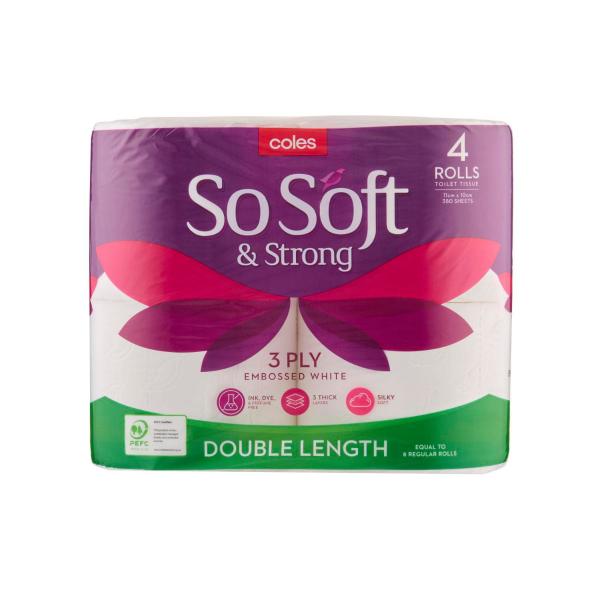 Buy Coles 3-ply So Soft & Strong White Double Length Toilet Paper 4 ...
