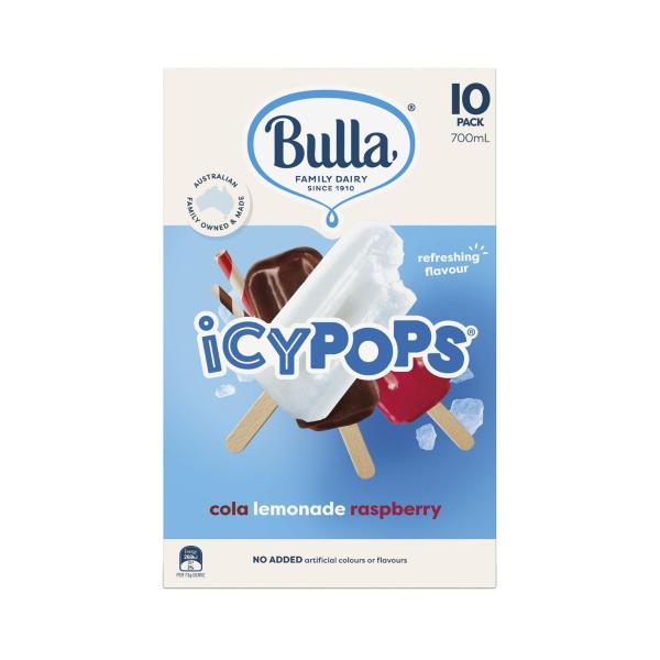 Buy Bulla Icy Pops Raspberry Lemon & Cola 10 Pack 700mL | Coles